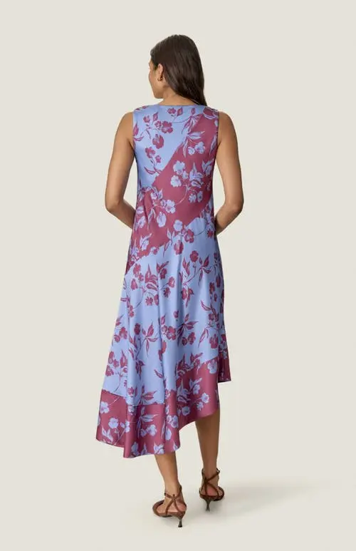 Rebecca Taylor Floral Print Mix Asymmetrical V-neck Sleeveless Dress