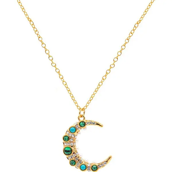 LA MENO 18 Karat -plated Turquoise Crescent Moon Pendant Necklace