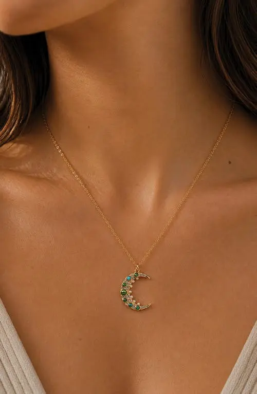 LA MENO 18 Karat -plated Turquoise Crescent Moon Pendant Necklace