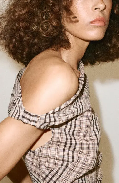 Mango Off-the-shoulder Plaid Mini Dress