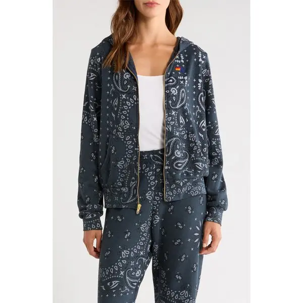 Aviator Nation Bandana Printed Zip-up Hoodie - Charcoal