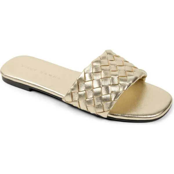 Yosi Samra Nathalie Metallic Woven Leather Slide Sandals