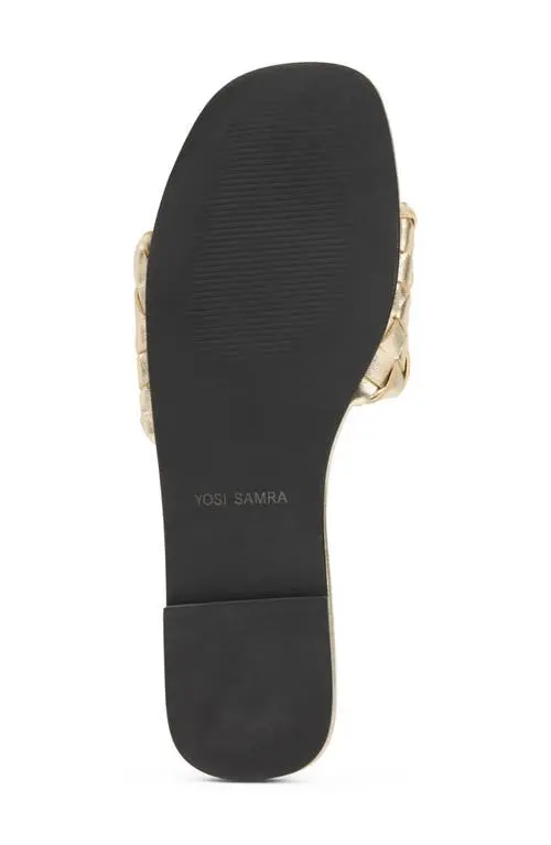 Yosi Samra Nathalie Metallic Woven Leather Slide Sandals