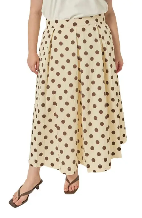 English Factory Polka Dot Pleated Midi Skirt - Cream