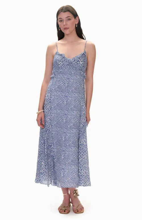 Rebecca Taylor Olivia Print Mix Slip Dress - Indigo Blue Multi