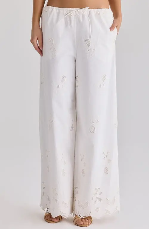 House Of Cb Mirea Broderie Anglaise Wide Leg Pants - White