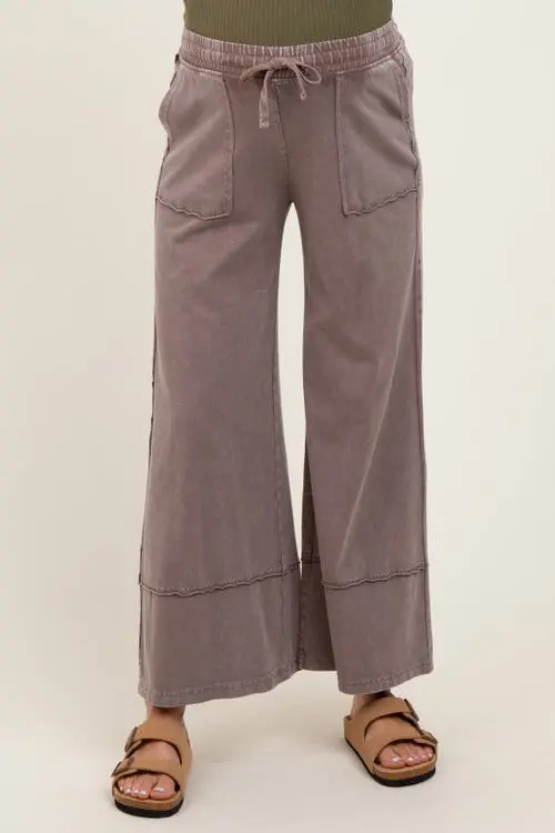 PINKBLUSH Mineral Wash Wide Leg Ankle Maternity Pants