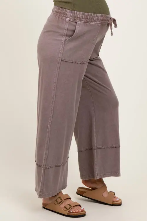 PINKBLUSH Mineral Wash Wide Leg Ankle Maternity Pants