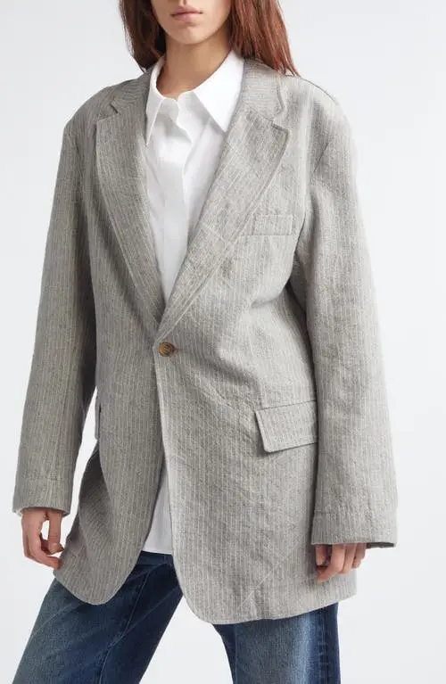 R13 Oversize Ragged Stripe Virgin Wool & Linen Blazer