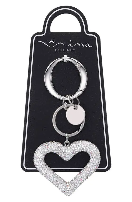 Nina Corazon Crystal Heart Bag Charm - Silver