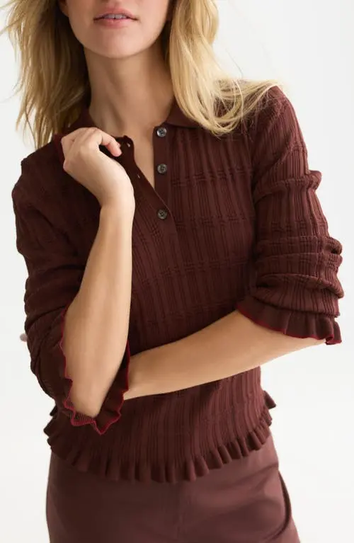 Scotch & Soda Ripple Stitch Polo Sweater - Bitter Chocolate