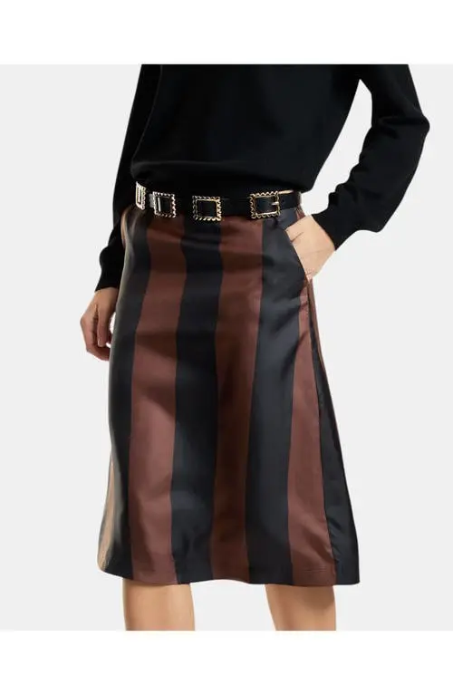 Cynthia Rowley Collectible Striped Silk A-line Midi Skirt