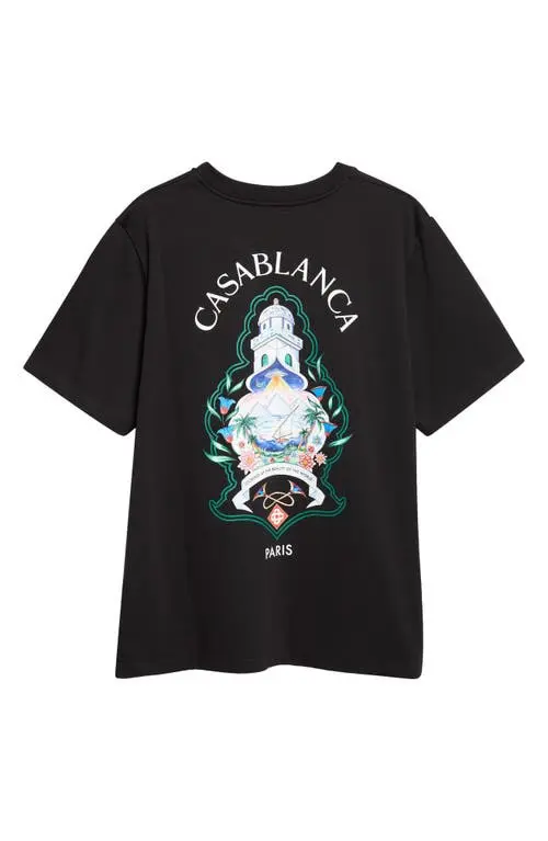 Casablanca Classic Fit Hotel Emblem Organic Cotton Graphic T-shirt - Black Jersey