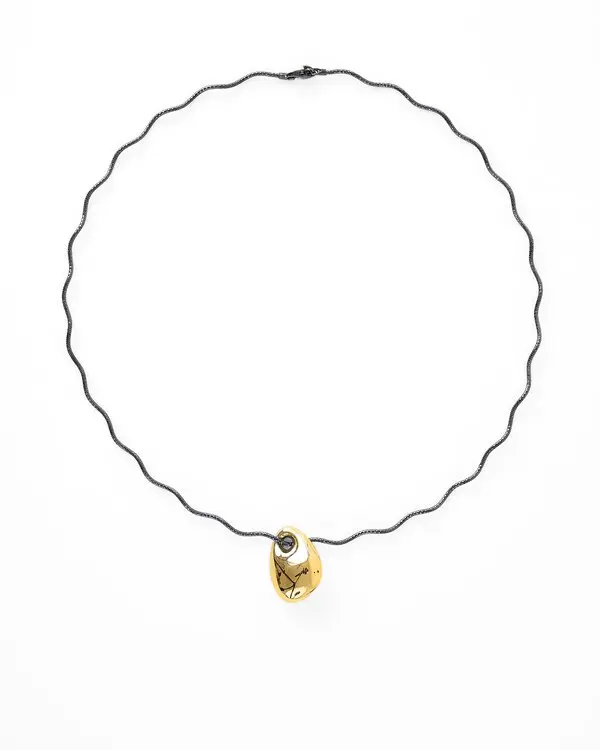 THE LINK BETWEEN Sculptural Gold Vermeil Chain Necklace With Black Scalloped Chain - Yellow