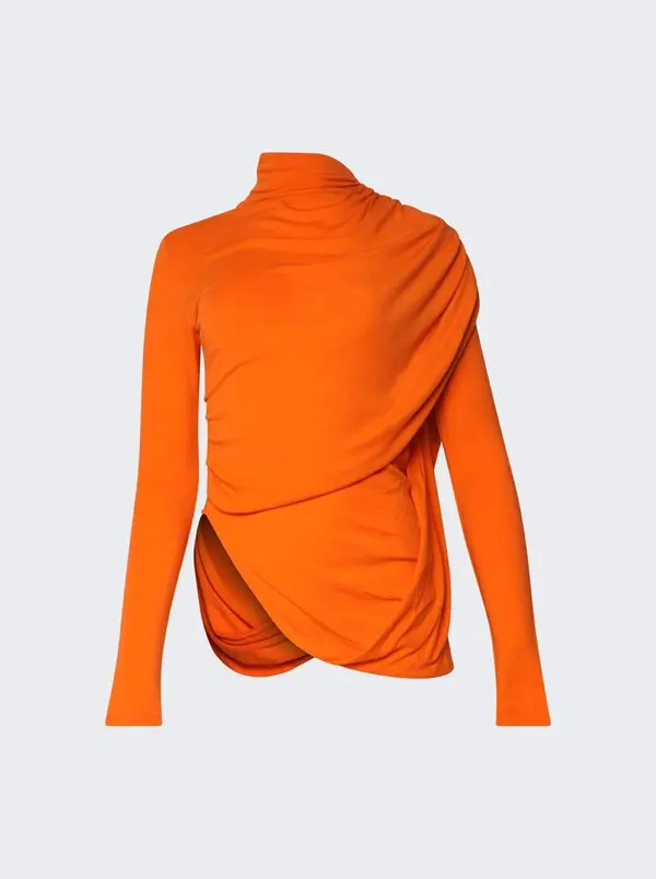 MUGLER Asymmetrical Draped High Neck Long Sleeve Top