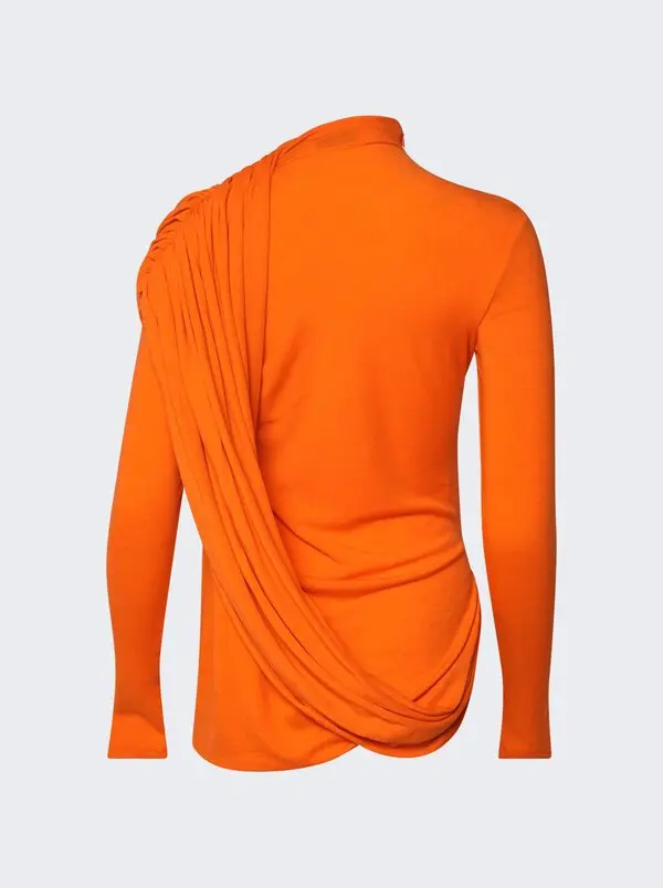 MUGLER Asymmetrical Draped High Neck Long Sleeve Top