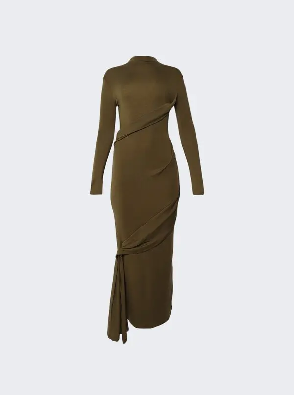 MUGLER Draped Turtleneck Dress Military