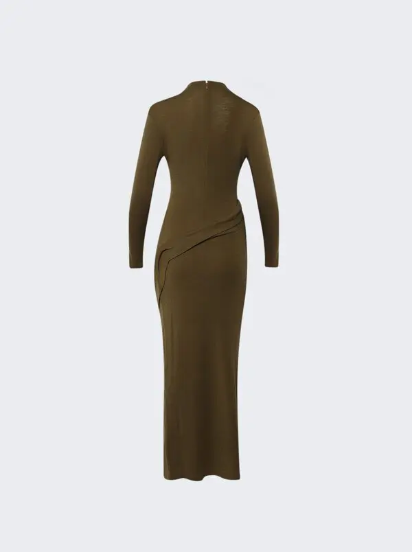 MUGLER Draped Turtleneck Dress Military