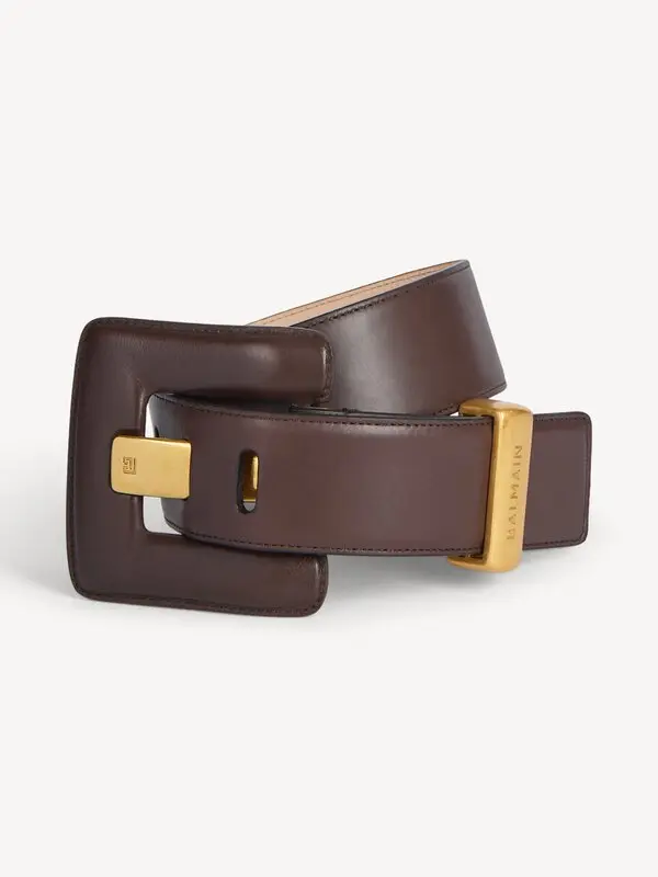 Balmain Anthem Large Leather Belt - Dark Brown
