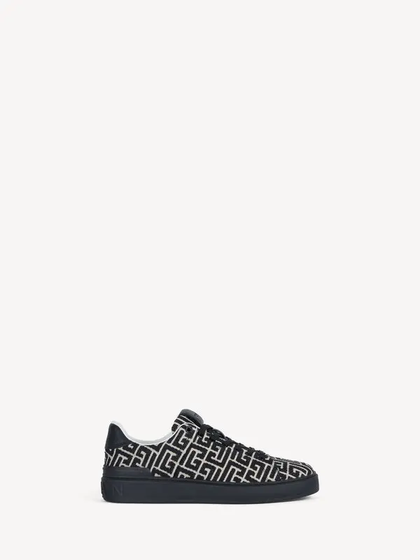 Balmain B-court Sneakers In Monogram Jacquard And Leather - Black
