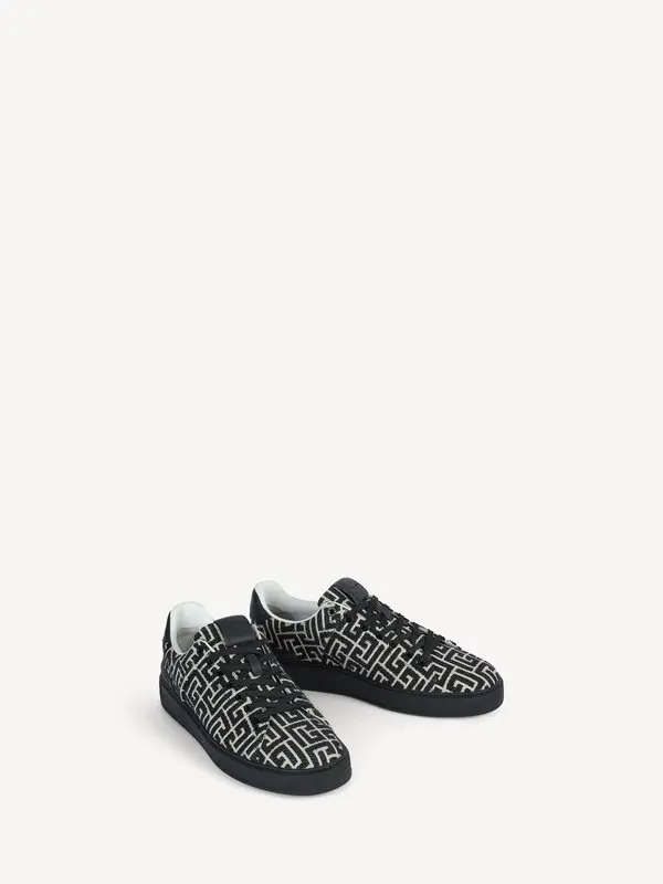 Balmain B-court Sneakers In Monogram Jacquard And Leather