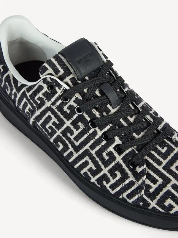 Balmain B-court Sneakers In Monogram Jacquard And Leather