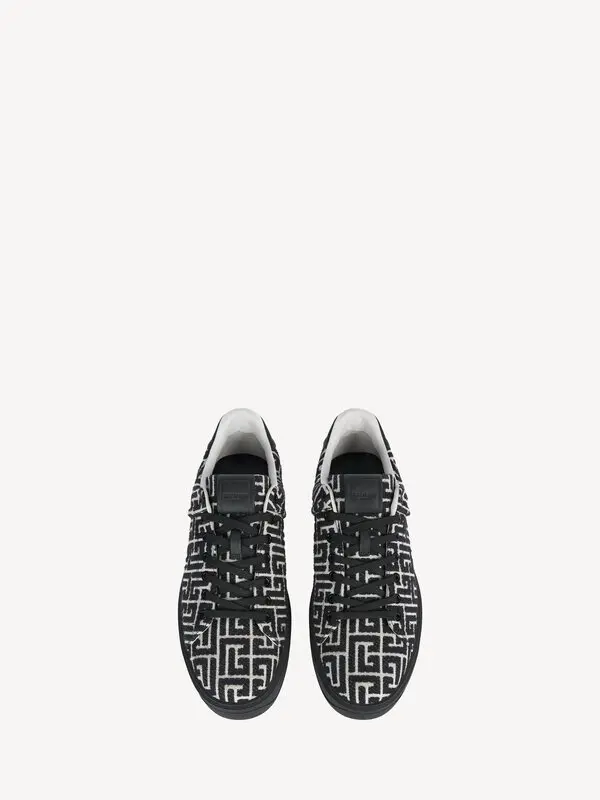 Balmain B-court Sneakers In Monogram Jacquard And Leather