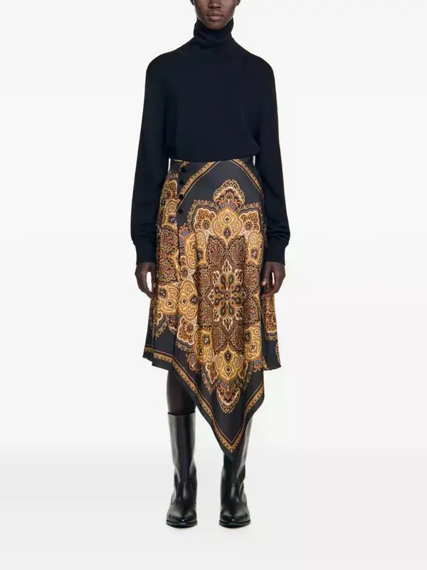 Sandro Scarf-print Asymmetric Midi Skirt