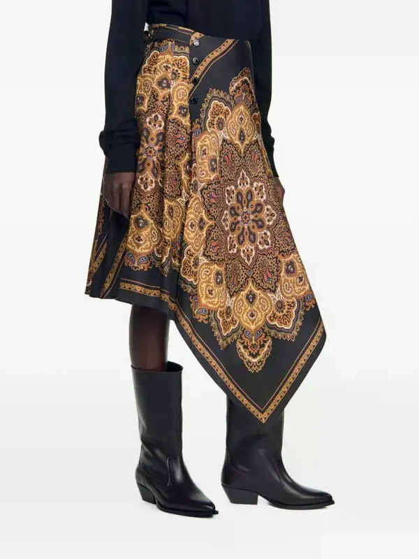 Sandro Scarf-print Asymmetric Midi Skirt
