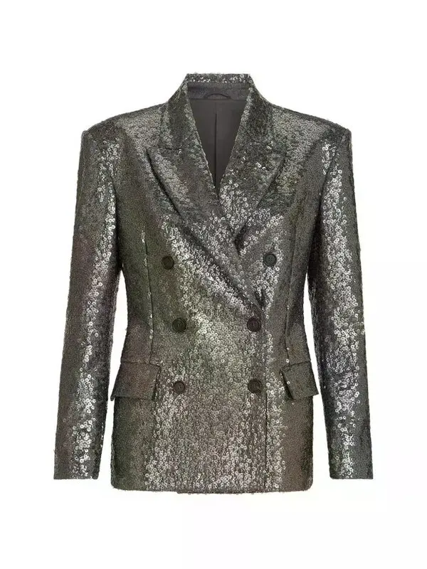 Brunello Cucinelli Sequined Double-breasted Virgin Wool Blazer - Grey