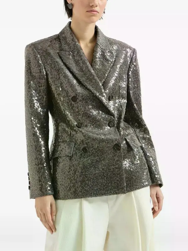 Brunello Cucinelli Sequined Double-breasted Virgin Wool Blazer - Grey