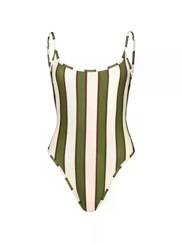 HAIGHT. Thidu Piping Striped Scoop-neck Swimsuit - Green