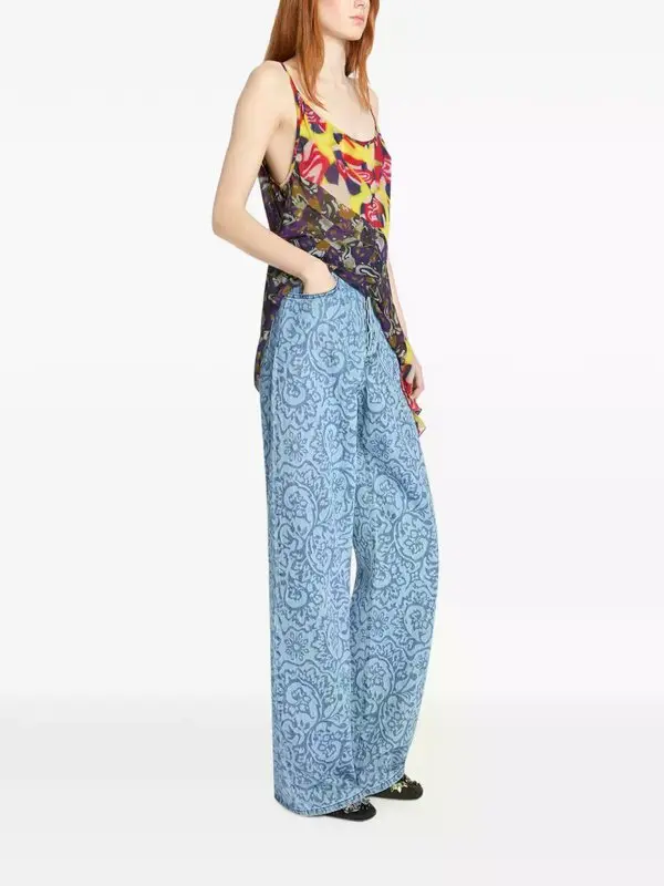 Dries Van Noten Printed Wide Leg Denim Pants