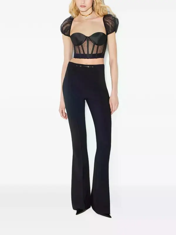 Elisabetta Franchi Mesh And Gazar Bustier Top With Puff Sleeves