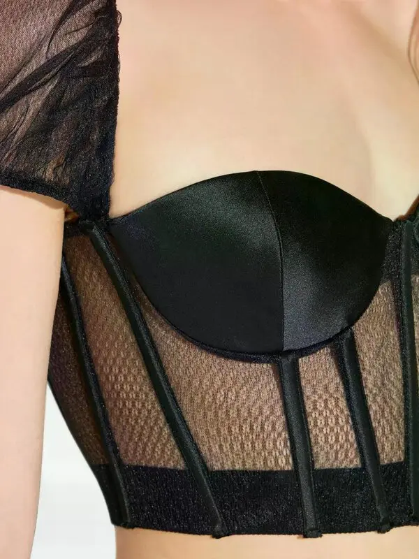 Elisabetta Franchi Mesh And Gazar Bustier Top With Puff Sleeves