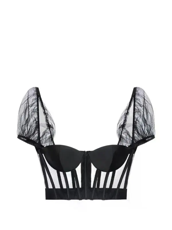 Elisabetta Franchi Mesh And Gazar Bustier Top With Puff Sleeves