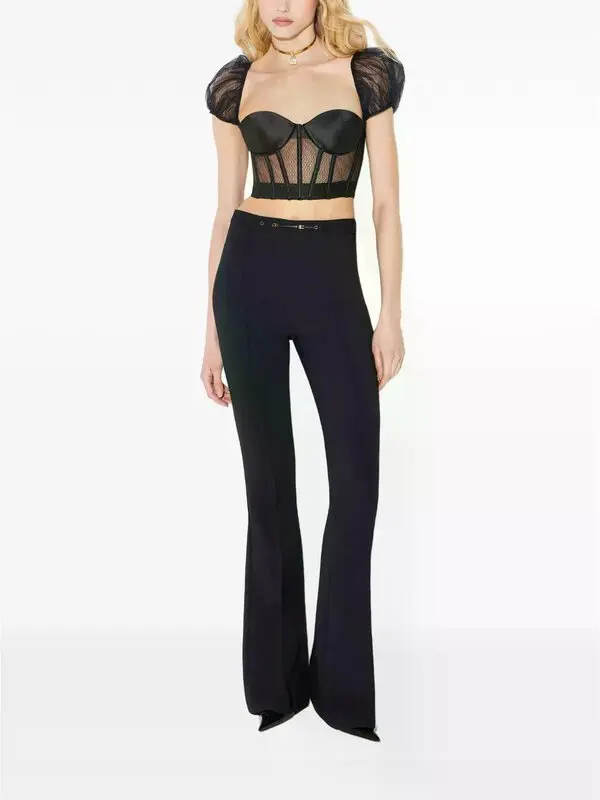 Elisabetta Franchi Mesh And Gazar Bustier Top With Puff Sleeves