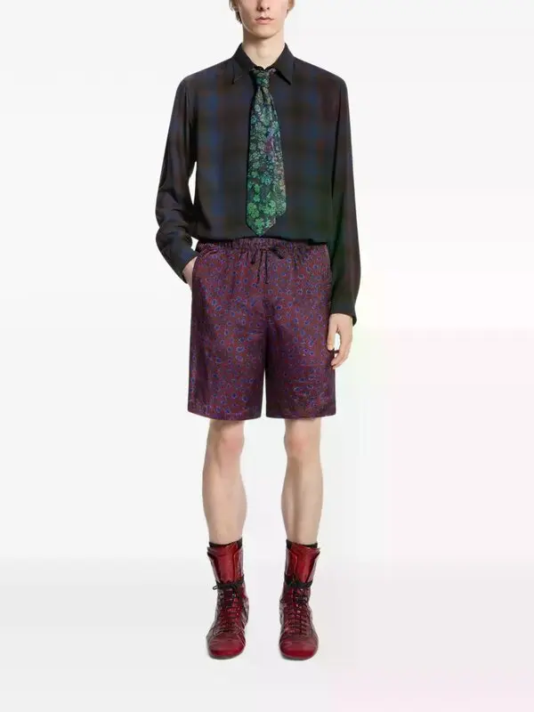 Dries Van Noten Loose Fit Viscose-twill Shorts With Floral Stripe Print