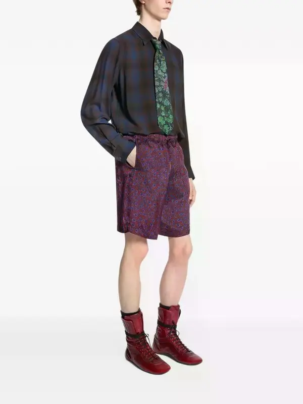 Dries Van Noten Loose Fit Viscose-twill Shorts With Floral Stripe Print