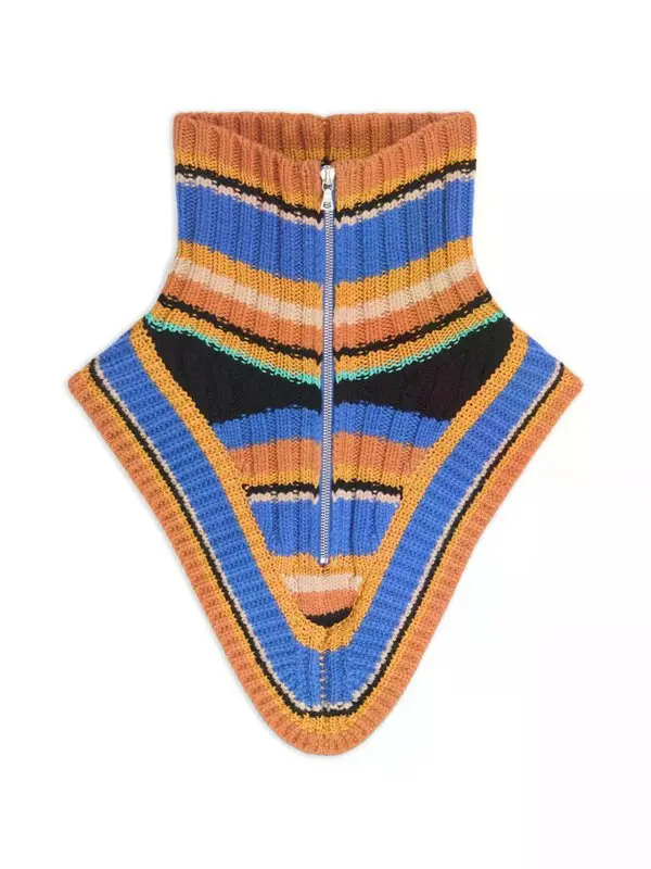 Dries Van Noten Ribbed Wool Zip Collar With Multicolored Stripes - Blue