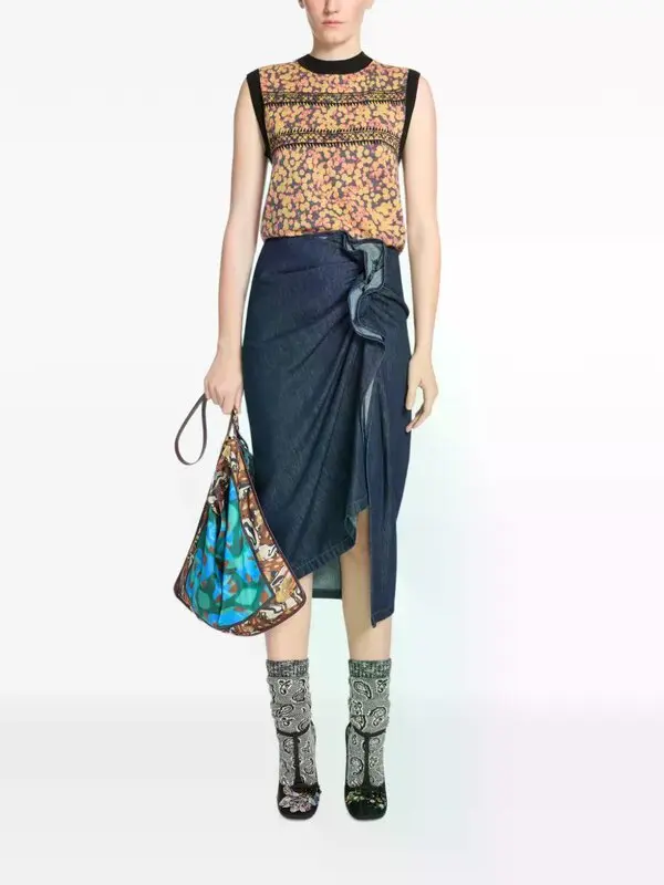 Dries Van Noten Draped Denim Skirt