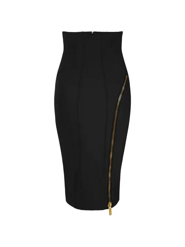 Elisabetta Franchi Midi Skirt With Side Zip - Black
