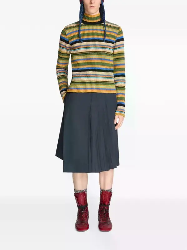 Dries Van Noten Ribbed Wool Striped Turtleneck Sweater - Blue