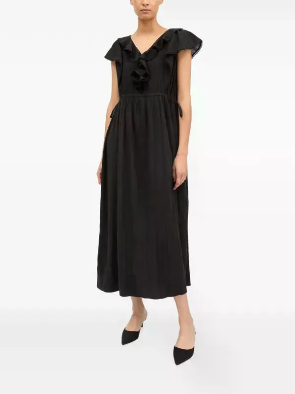 SKALL STUDIO Cotton Ruffled V-neck Midi Dress