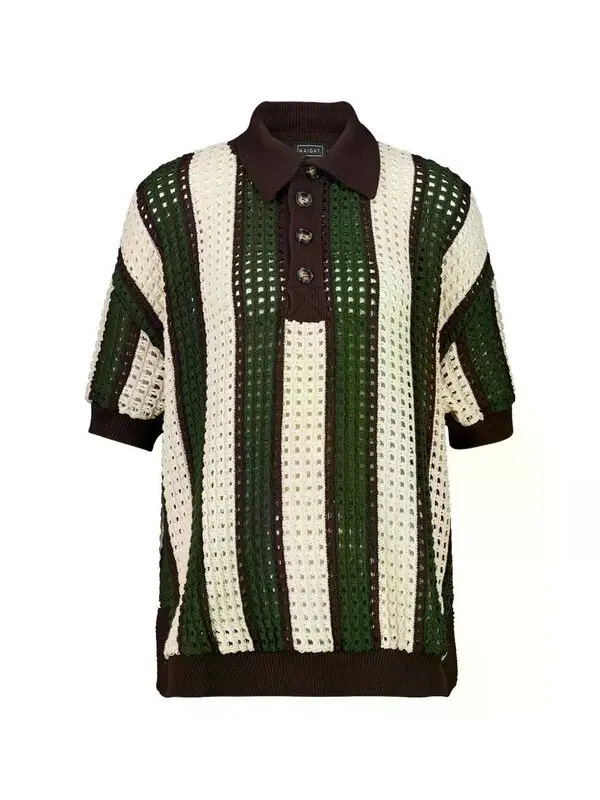 HAIGHT. Striped Open-knit Polo Shirt