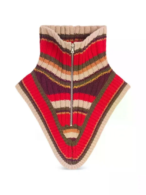 Dries Van Noten Ribbed Wool Zip Collar With Multicolored Stripes - Red