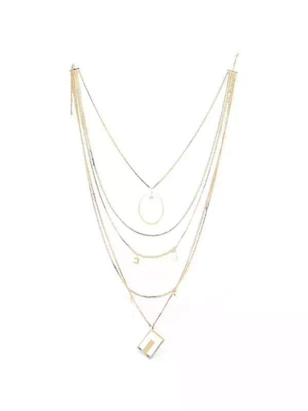 Elisabetta Franchi Multi-strand Logo Charm Necklace