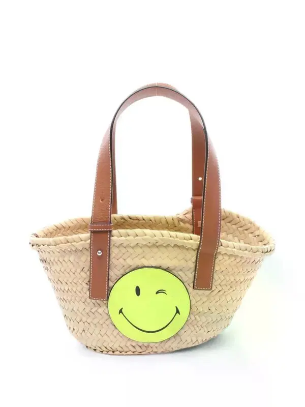 Loewe Smiley World Raffia Basket Bag - Neutrals