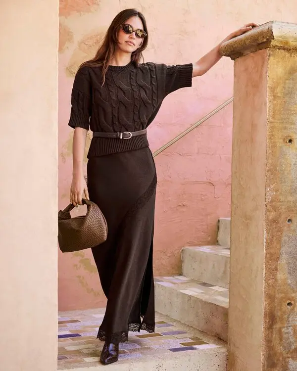 Splendid Penelope Lace Trim Maxi Skirt
