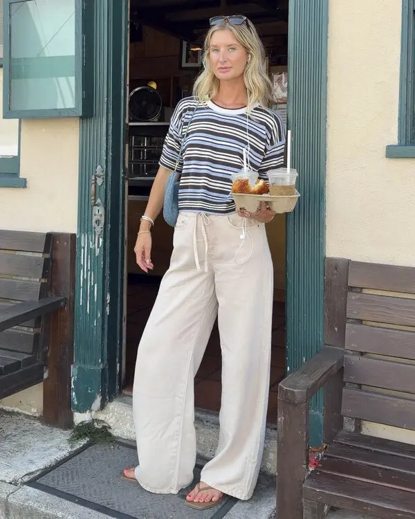 Splendid Georgie Short Sleeve Stripe Sweater - Blue Mist/java